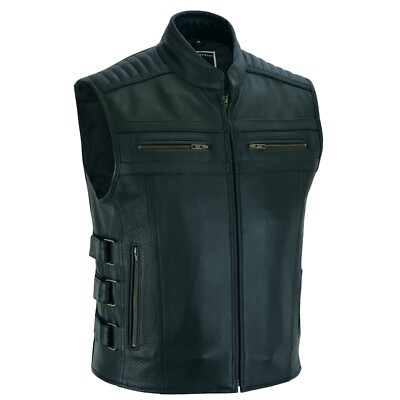 Herren Lederweste Motorrad Leder Weste Biker Kutte Rocker Clubweste Gr ...