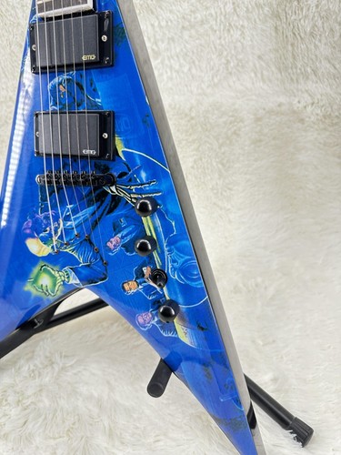 Custom Blue Flying V Electric Guitar 6string 2H Pickups Fixed Bridge ...