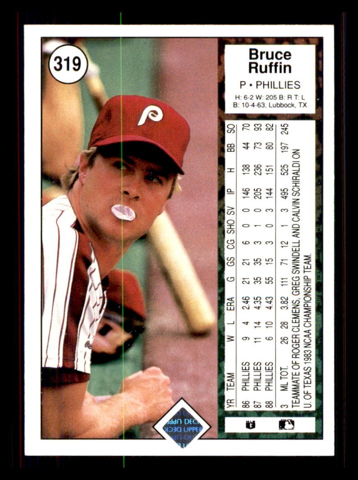 1989 Baseball 1989 Upper Deck Bruce Ruffin Philadelphia Phillies #319 1 ...