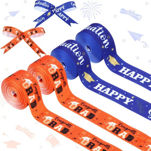 4 Rolls 20 Yards Orange Blue Graduation Grosgrain Ribbons - 1 Inch ...