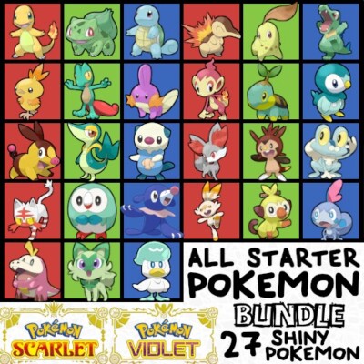 27 Shiny Starter Pokemon Bundle 6IV All Starters Lv. 1 Unova Scarlet ...