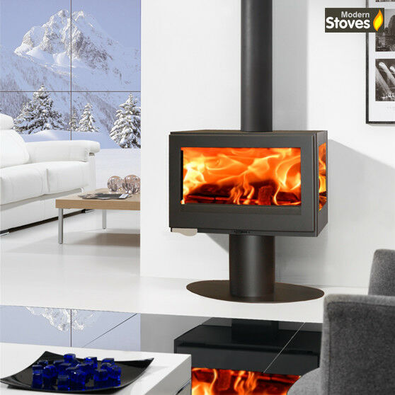 Wood Burning Multi-fuel Stove 3 Windows On Pedestal Stand Mistral Tri ...