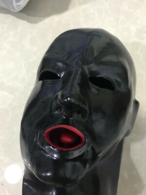 Black Latex Mask with Red Teeth Gag 15cm Nose Tube 1.0mm Thick Hood | eBay