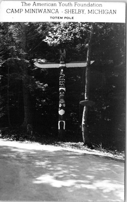 RPPC Photo Postcard Shelby Michigan Camp Miniwanca MI Summer Totem Pole ...
