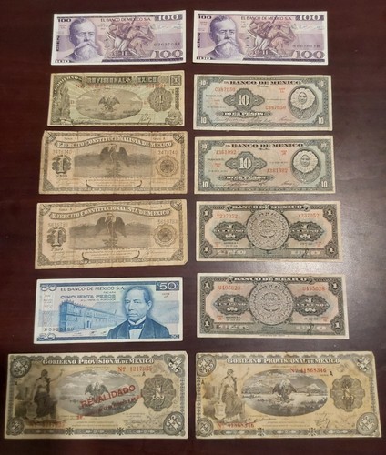 Lot of 12 Vintage Mexican Banknotes - Banco de Mexico, Provisional ...
