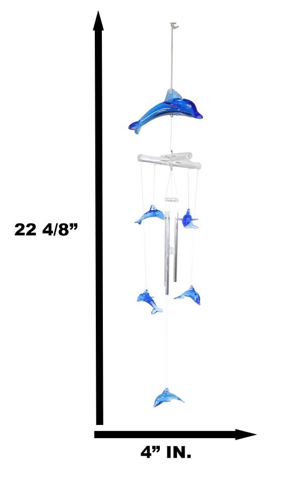 Nautical Marine Blue Swimming Dolphin Acrylic Glass Wind Chime 22"L Sea ...