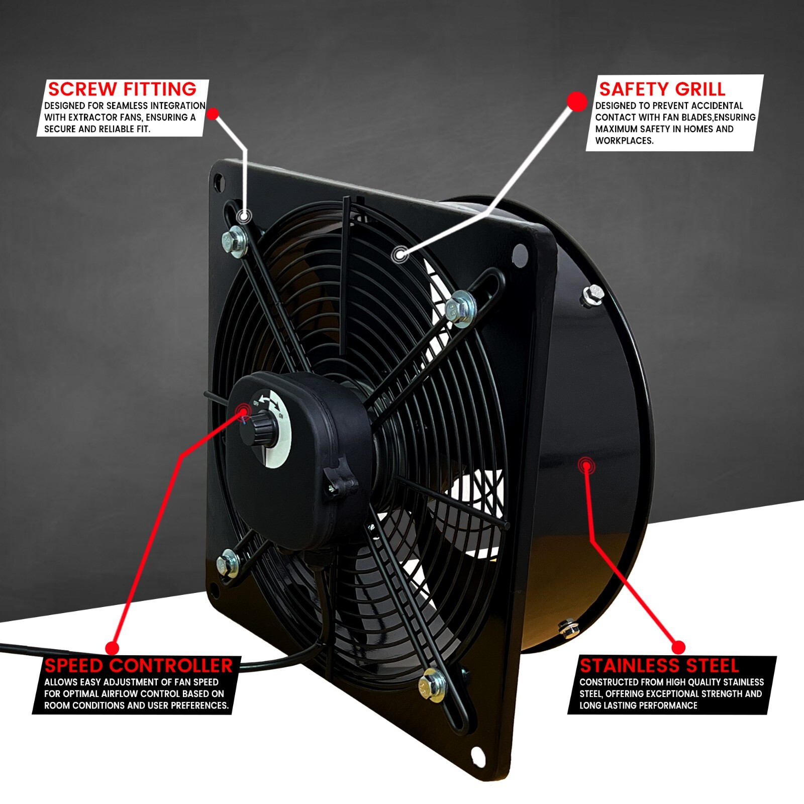 N Industrial Ventilation Extractor Metal Axial Exhaust Air Fan 8/10/12 ...