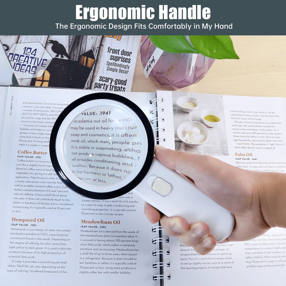 Magnifying Glass 12 Bright LED Light Handheld Jumbo Illuminated 30X ...