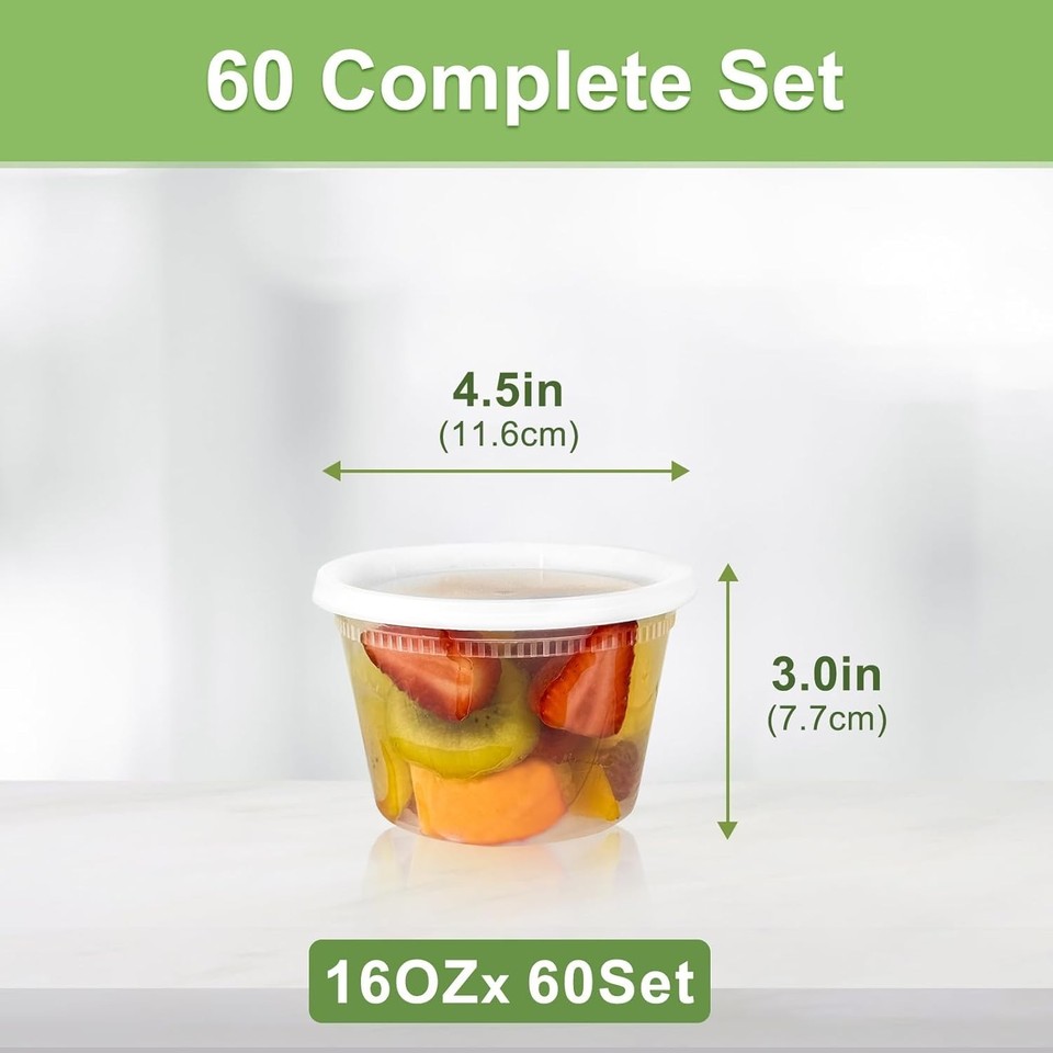 60 Sets 120-Piece Deli Containers with Lids 16 oz, Leak-Proof & BPA ...