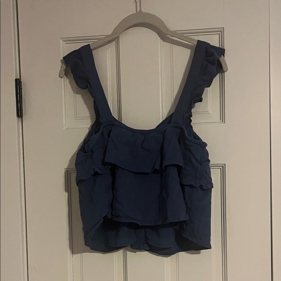 American Eagle Outfitters Dark Blue Ruffle Sleeveless Blouse | eBay