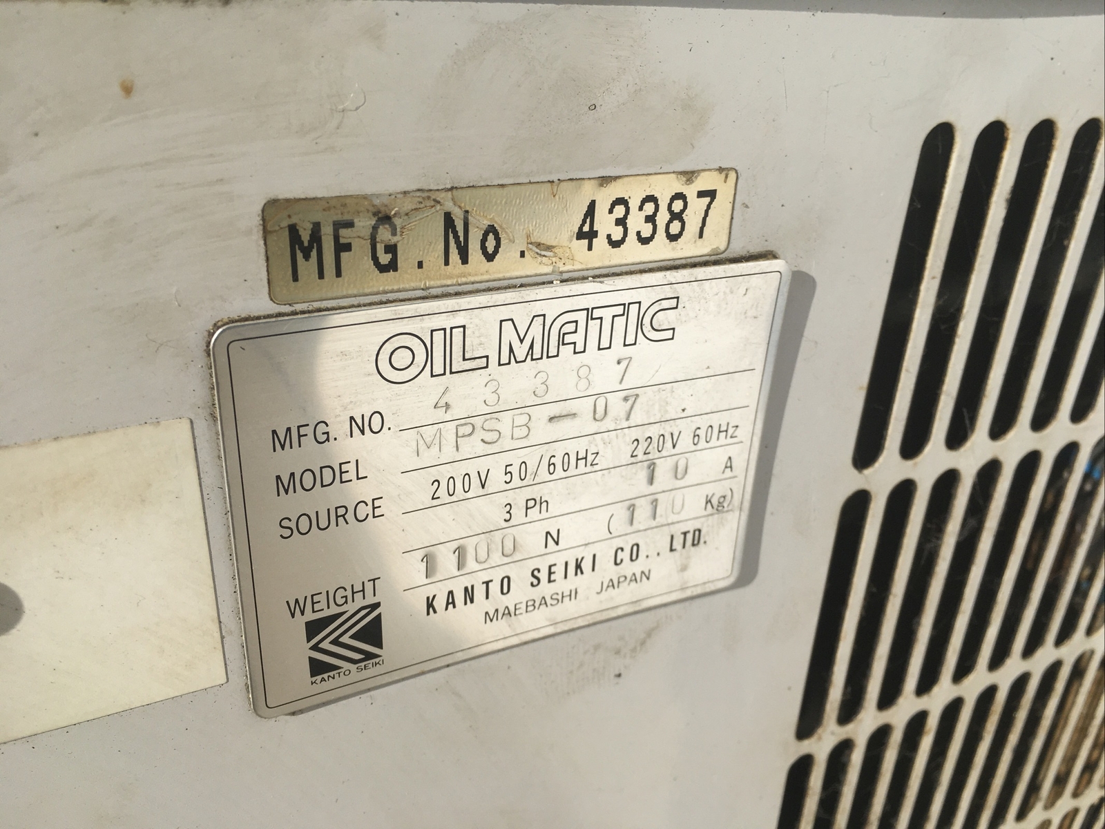 KANTO SEIKI OIL MATIC MODEL MPSB-07 HYDRAULIC OIL CHILLER | eBay