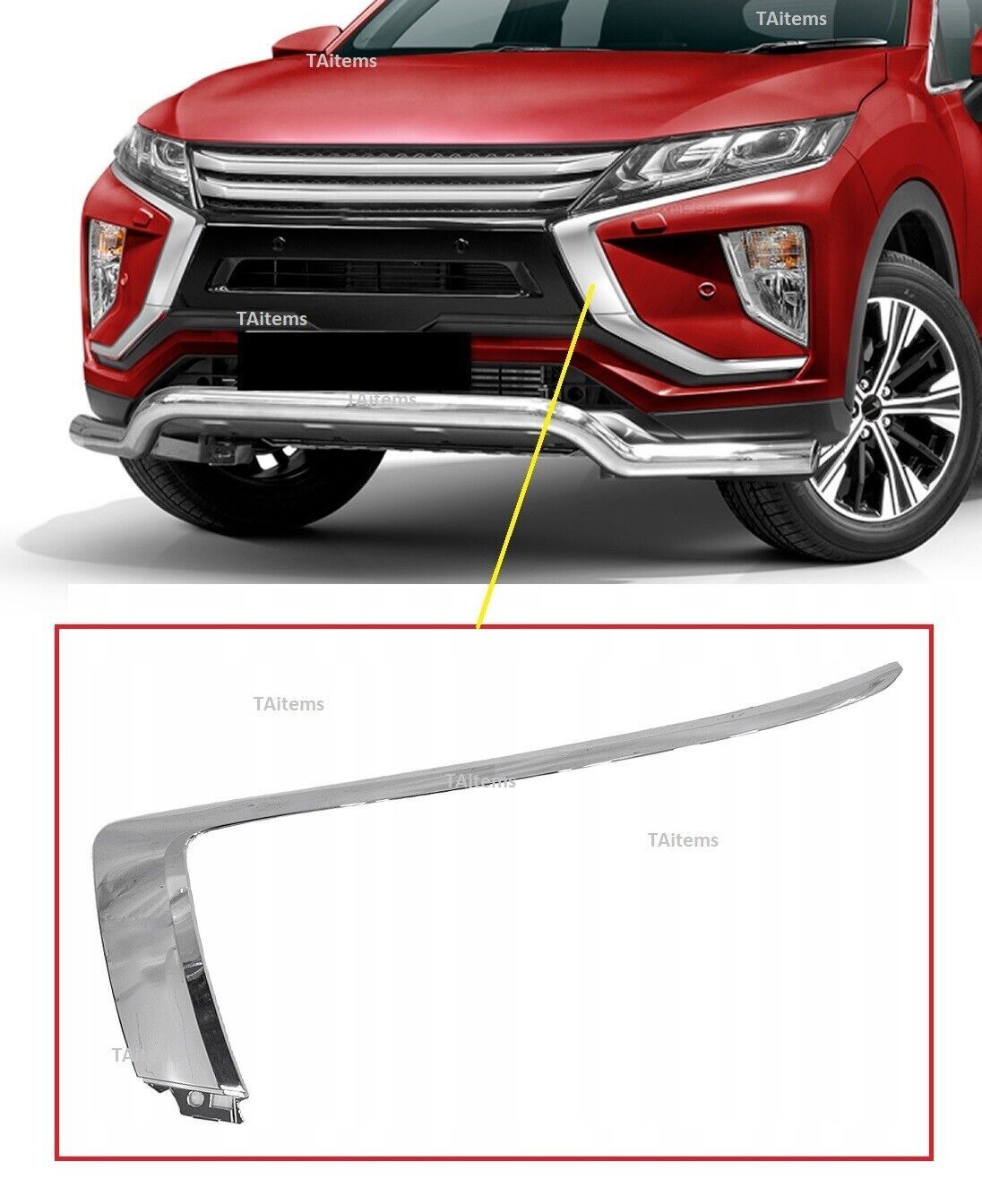 FRONT BUMPER LEFT UPPER CHROME TRIM MOULDING FOR MITSUBISHI ECLIPSE ...