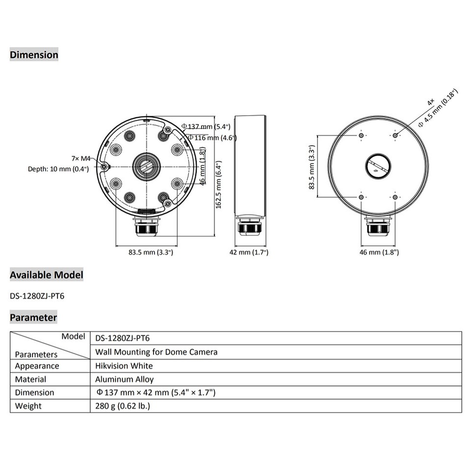 HIK Junction Box Mount Bracket White Fit ColorVu Turret Dome IP Cameras ...