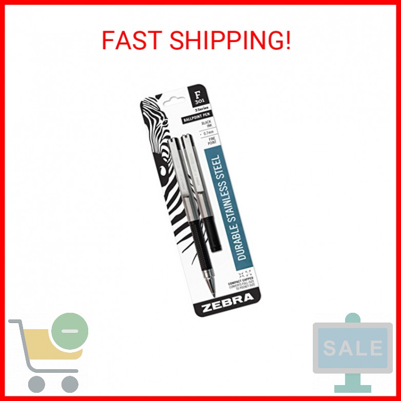 Zebra Pen F-301 Compact Retractable Ballpoint Pen, Stainless Steel ...