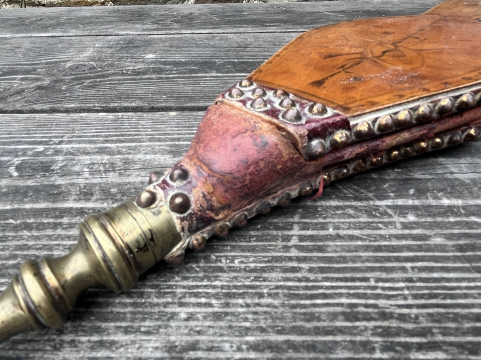 SUPERB PAIR 19thC WOODEN BELLOWS with MUSICAL INSTRUMENT DECORATION ...