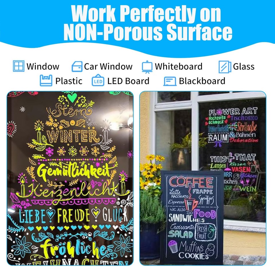 Window Chalk Markers for Cars Glass Washable, 8 Colors Jumbo Liquid ...