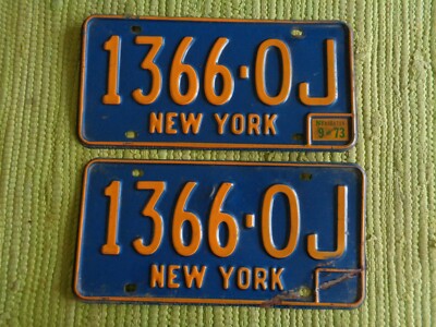 1966 67 68 69 70 71 72 w/73 Reg New York License Plate Pair NY Tag 1366 ...