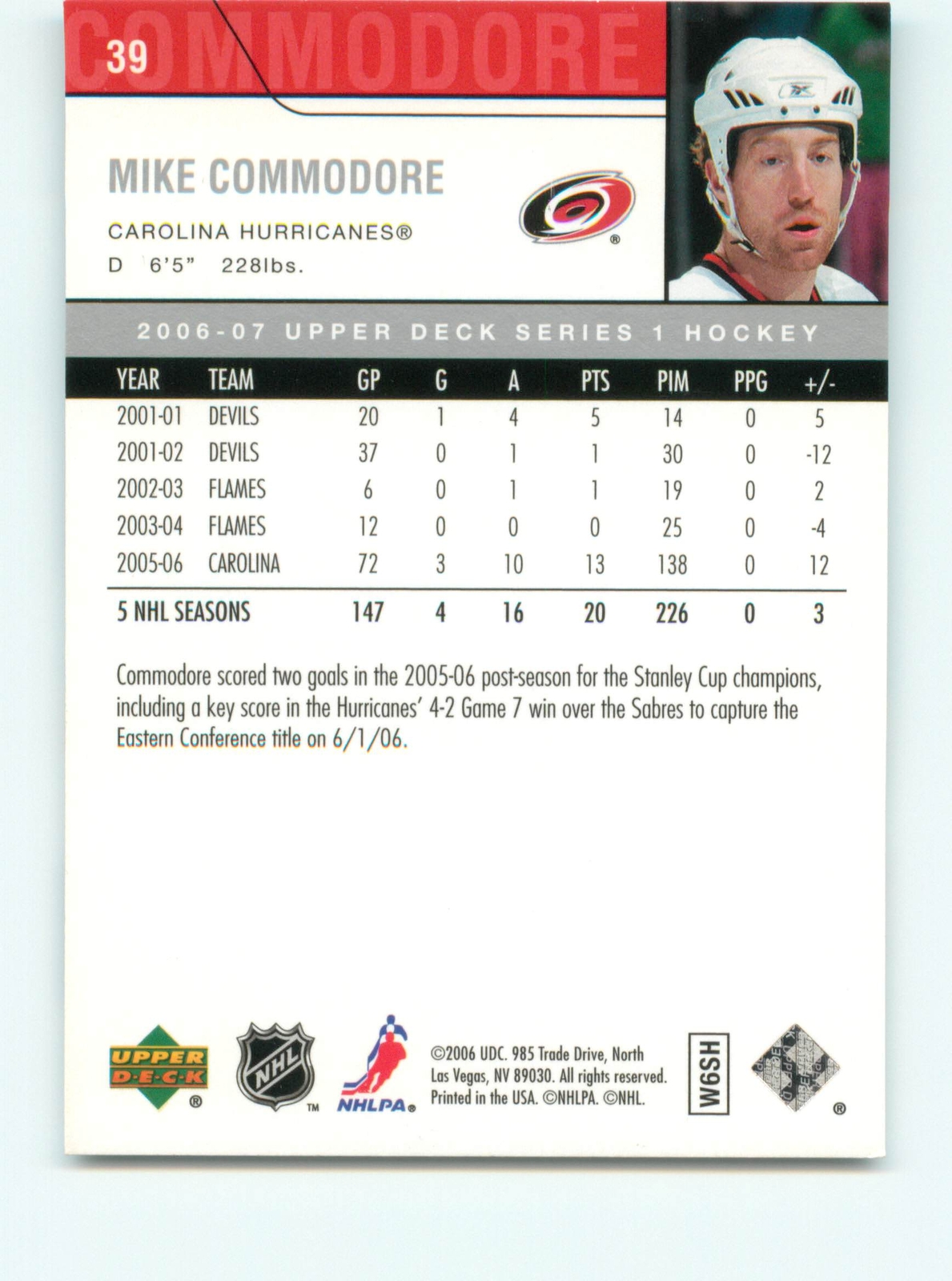 2006 Upper Deck #39 Mike Commodore Carolina Hurricanes | eBay