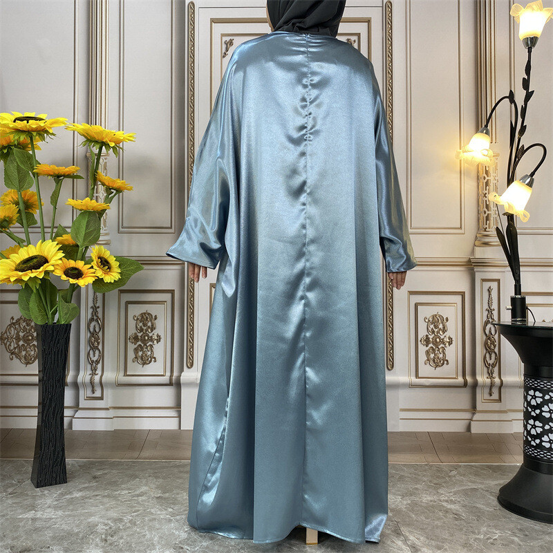 Muslim Satin Maxi Abaya Kaftan Ramadan Women Dress Arab Dubai Robe ...