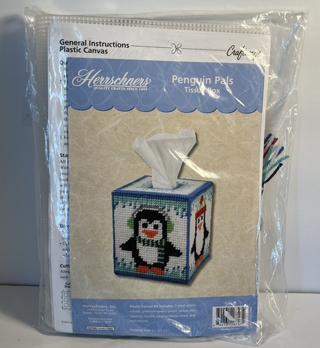 Herrschners Plastic Canvas Tissue Box Kit Penguin Pals Winter Holiday ...
