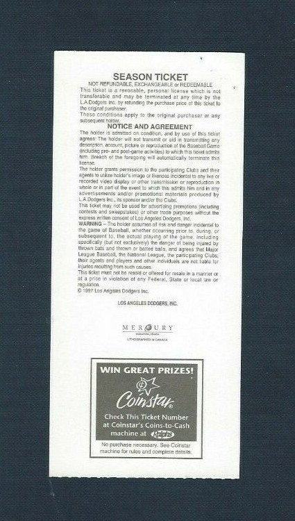 AL FERRARA Signed Autographed Dodger Baseball Ticket Stub Sep 09 1997 ...