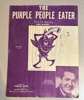 1958 THE PURPLE PEOPLE EATER Sheb Wooley SHEET MUSIC Cordial Music ...