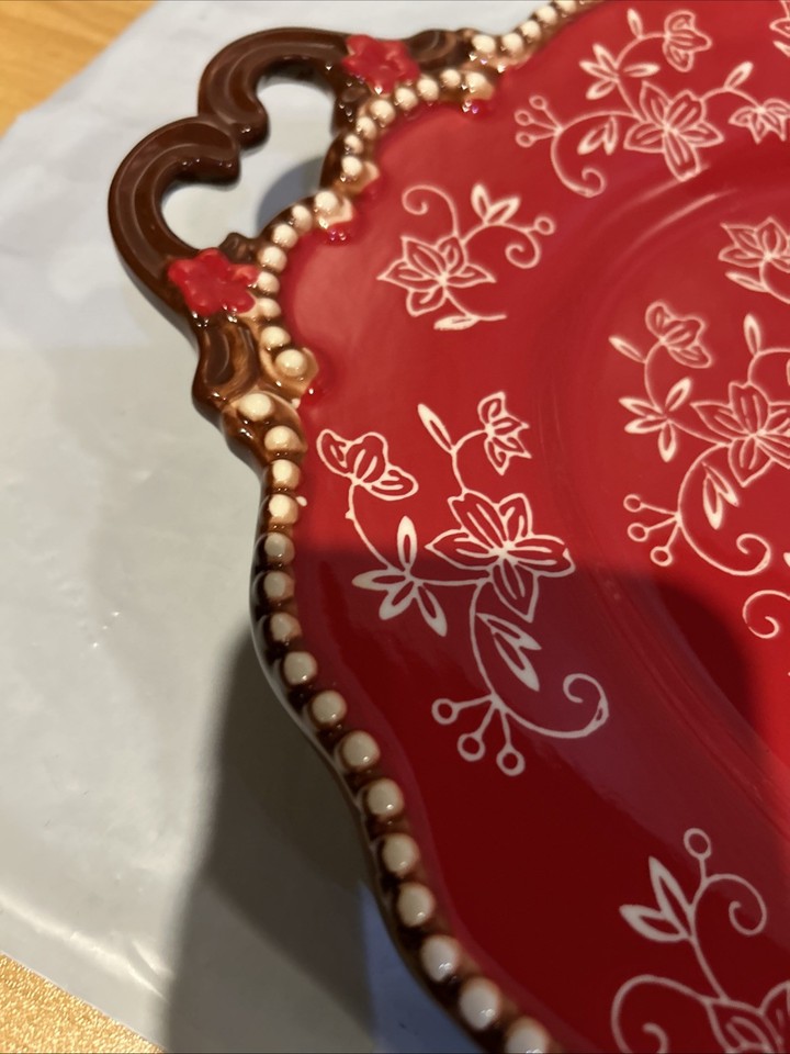 Temp-tations Presentable Ovenware Floral Lace Red Pattern Retired 18 X ...