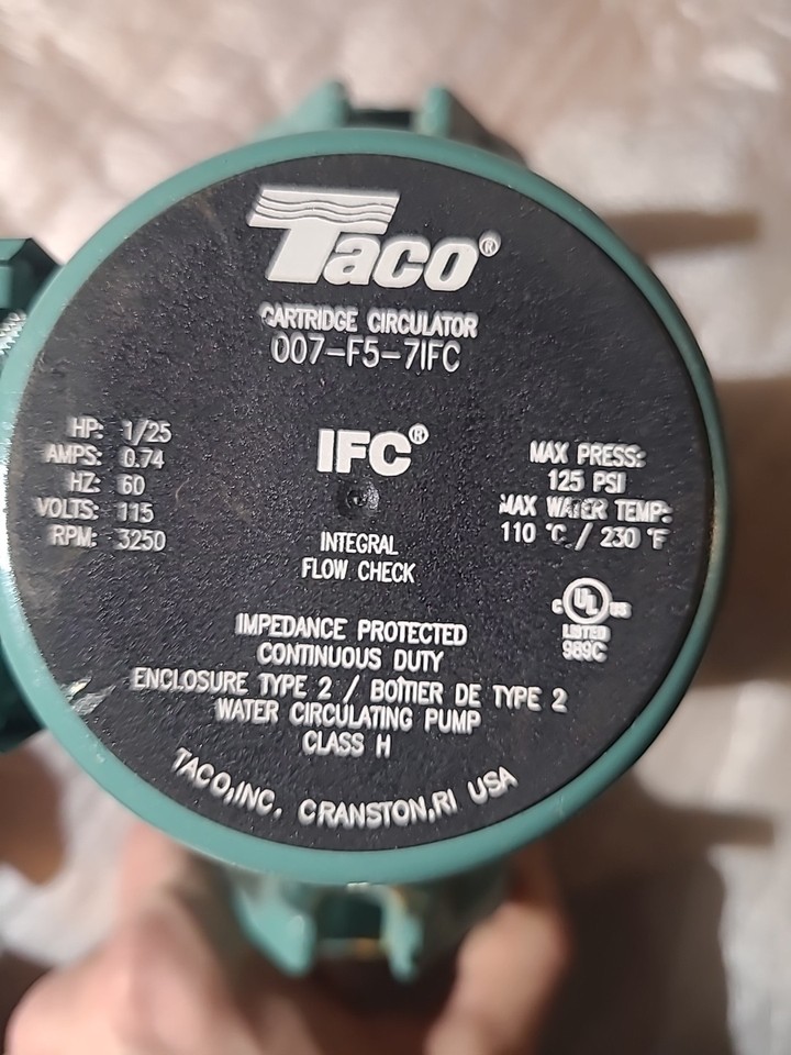 Used Taco 007-F5-7IFC Cast Iron Circulator, 1/25 HP Itegral Flow Check ...