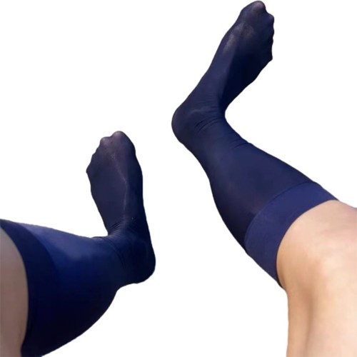 Stockings Mens Socks Casual Mesh Navy Blue Nylon Oil See-Through Sheer ...