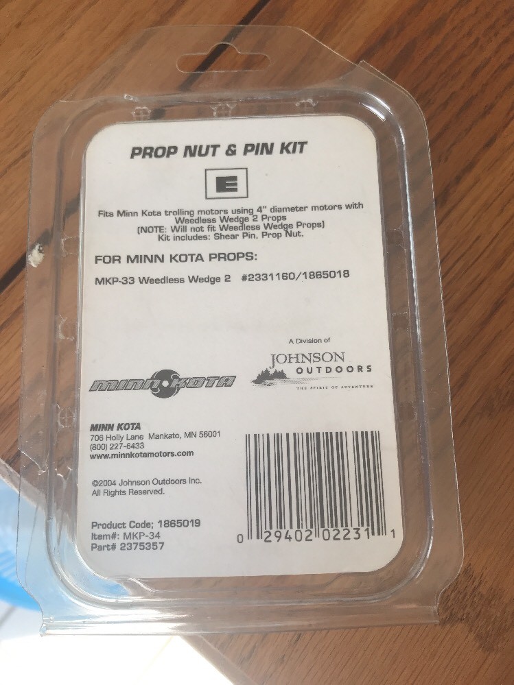 Minn Kota MKP-34 Prop Propeller Nut (E) Pin Kit Only Two Parts Ships N ...