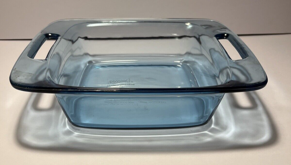 Pyrex Square 2 Qt 1.9L Baking Pan Handles 8 x 8 Blue Excellent ...