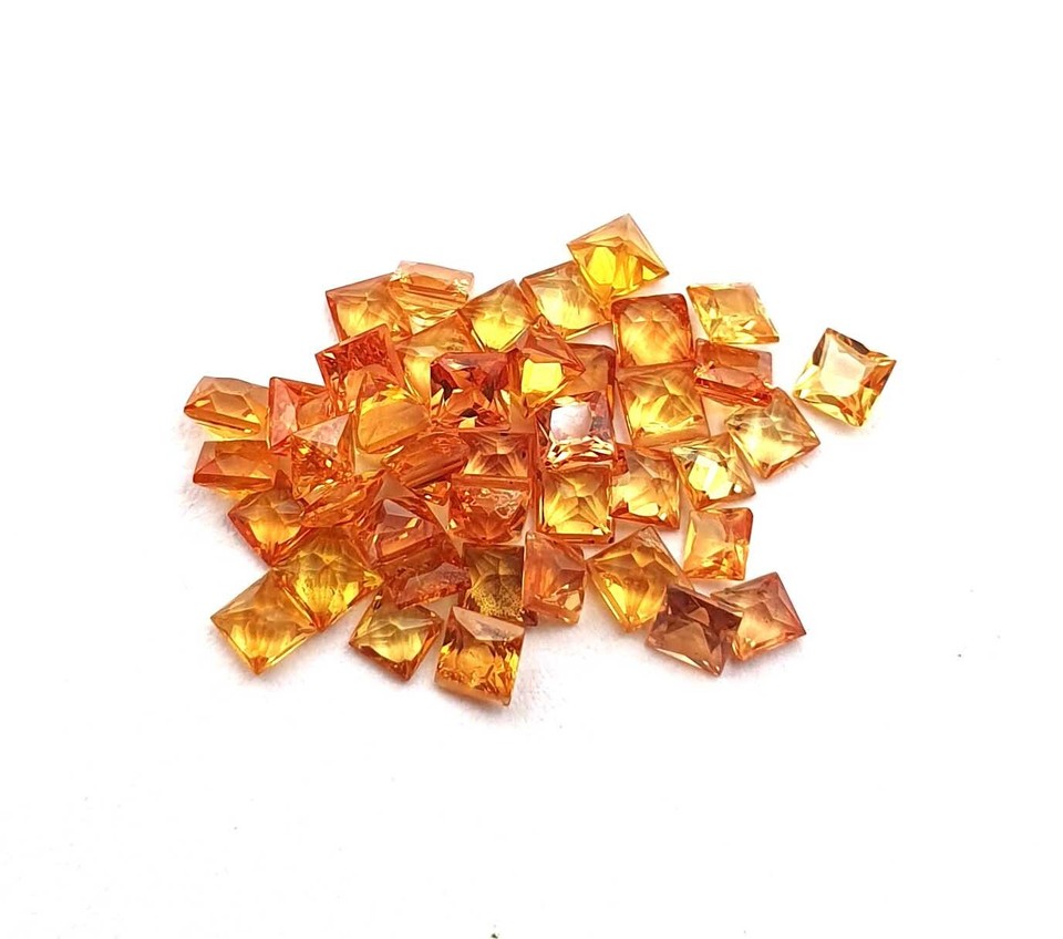 Natural Orange Sapphire Square Cut Loose Gemstone Lot 20 Pcs 2.50 MM 2. ...