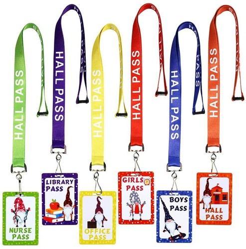 Gnome Hall Pass Lanyards and School Passes 6 Bright Color Classroom ...