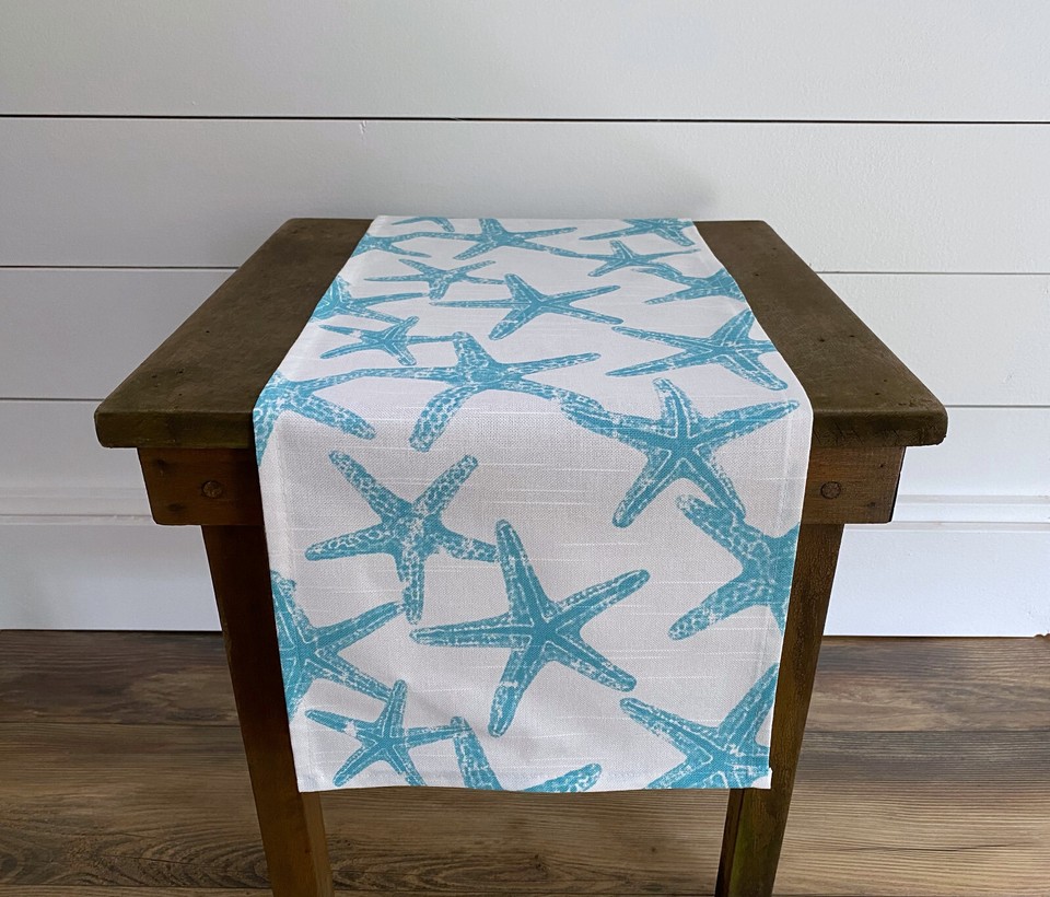 Aqua Blue Table Runner Nautical Coastal Living Starfish BeachHouse Home ...