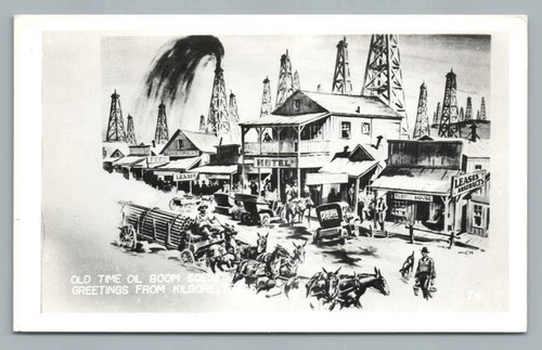 "Old Time Oil Boom" Kilgore Texas RPPC Vintage Drawing Photo Postcard ...