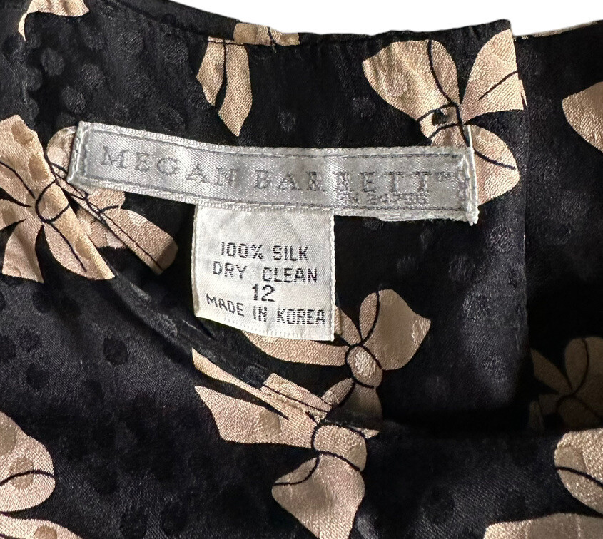 Vintage 80s Megan Barrett 100% Silk Black Bow Print Belted Secretary ...