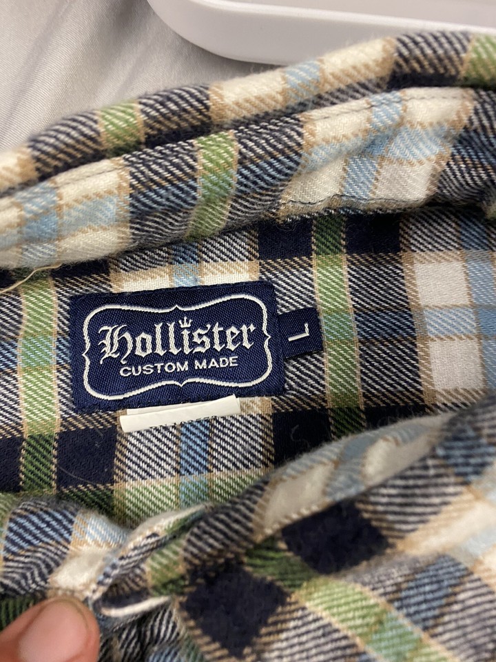 Hollister custom made Label Plaid Flannel Green Button Down Size Large ...