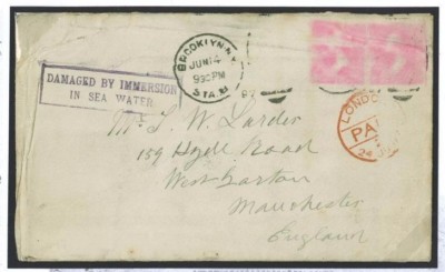 USA Cover TRANSATLANTIC SHIPWRECK MAIL 1897 Recovered ex STEAMER SS*St ...