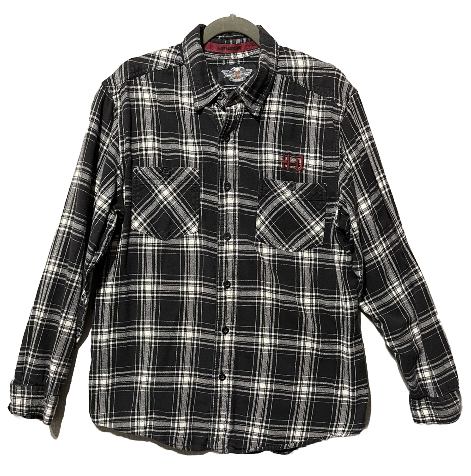 Harley Davidson Flannel Shirt Mens Large Black White … - Gem