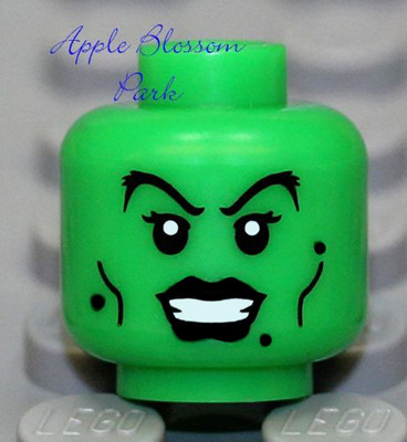 NEW Lego Bright Green FEMALE MINIFIG HEAD - Evil Girl Halloween Witch ...