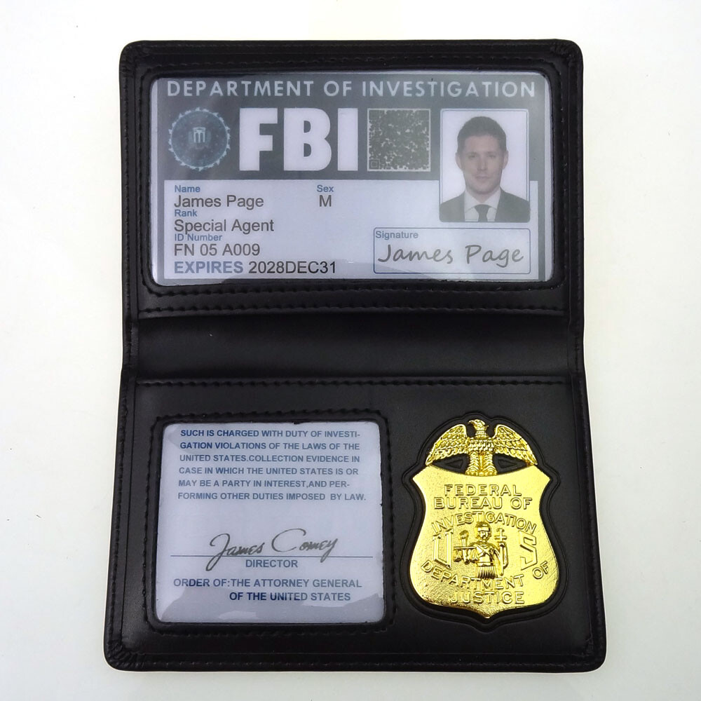 Leather Wallet Driving License ID Card Holder Wallet Case FBI Metal ...