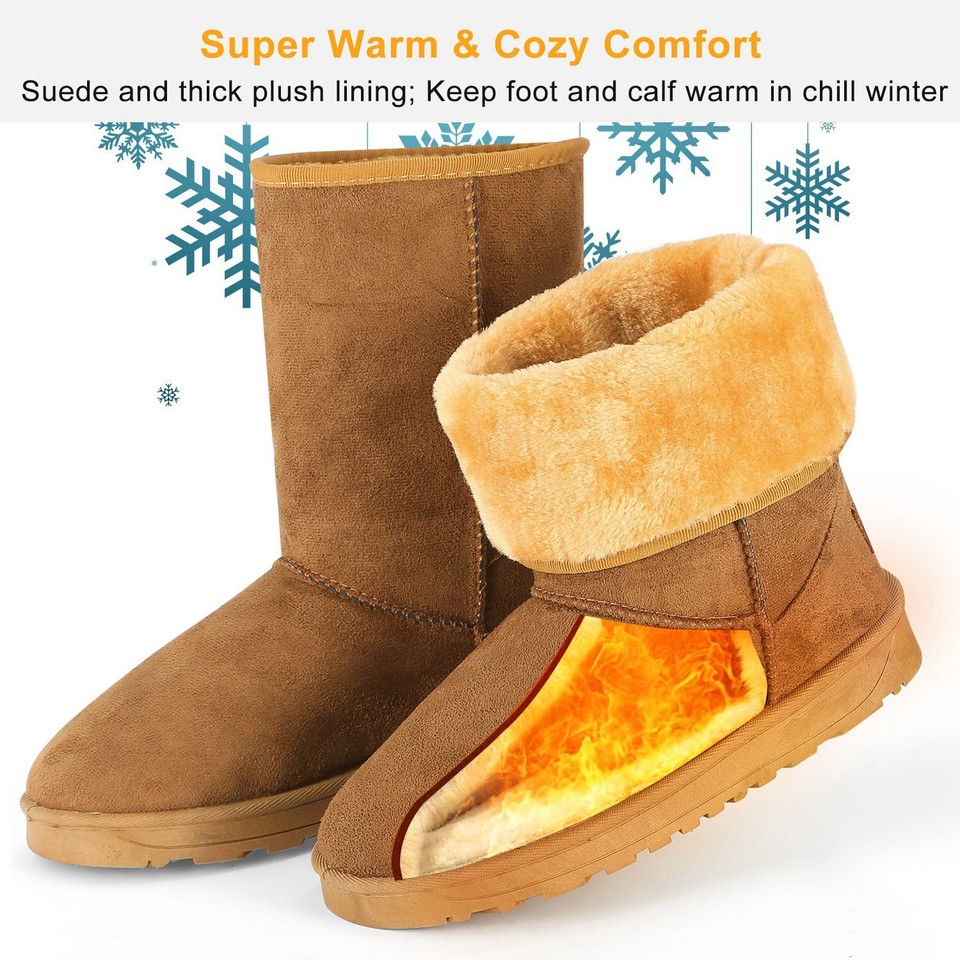 Women Winter Snow Boots Fur Lined Suede Mid Calf Warm Boots Anti-Slip ...