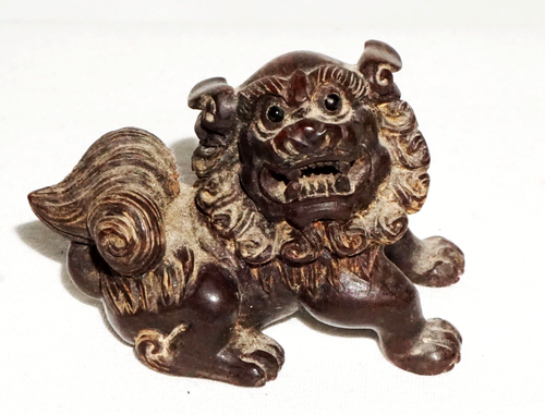 Vintage Japanese Carved Dark Wood Netsuke Lion Dog Foo Dog (FeH | eBay
