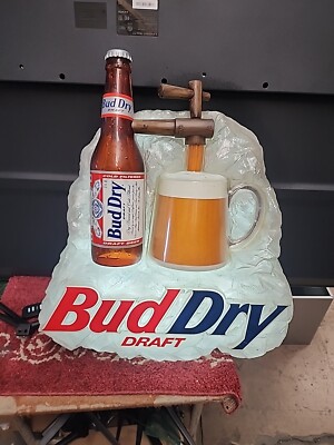 VINTAGE BUDWEISER BUD DRY DRAFT LIGHTED MOTION BEER SIGN TAP MUG 26"x22 ...