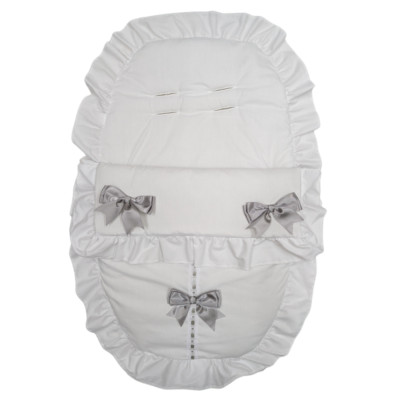 Car Seat Footmuff Cosy Toes Frilly Lace White with Grey Satin Bows ...