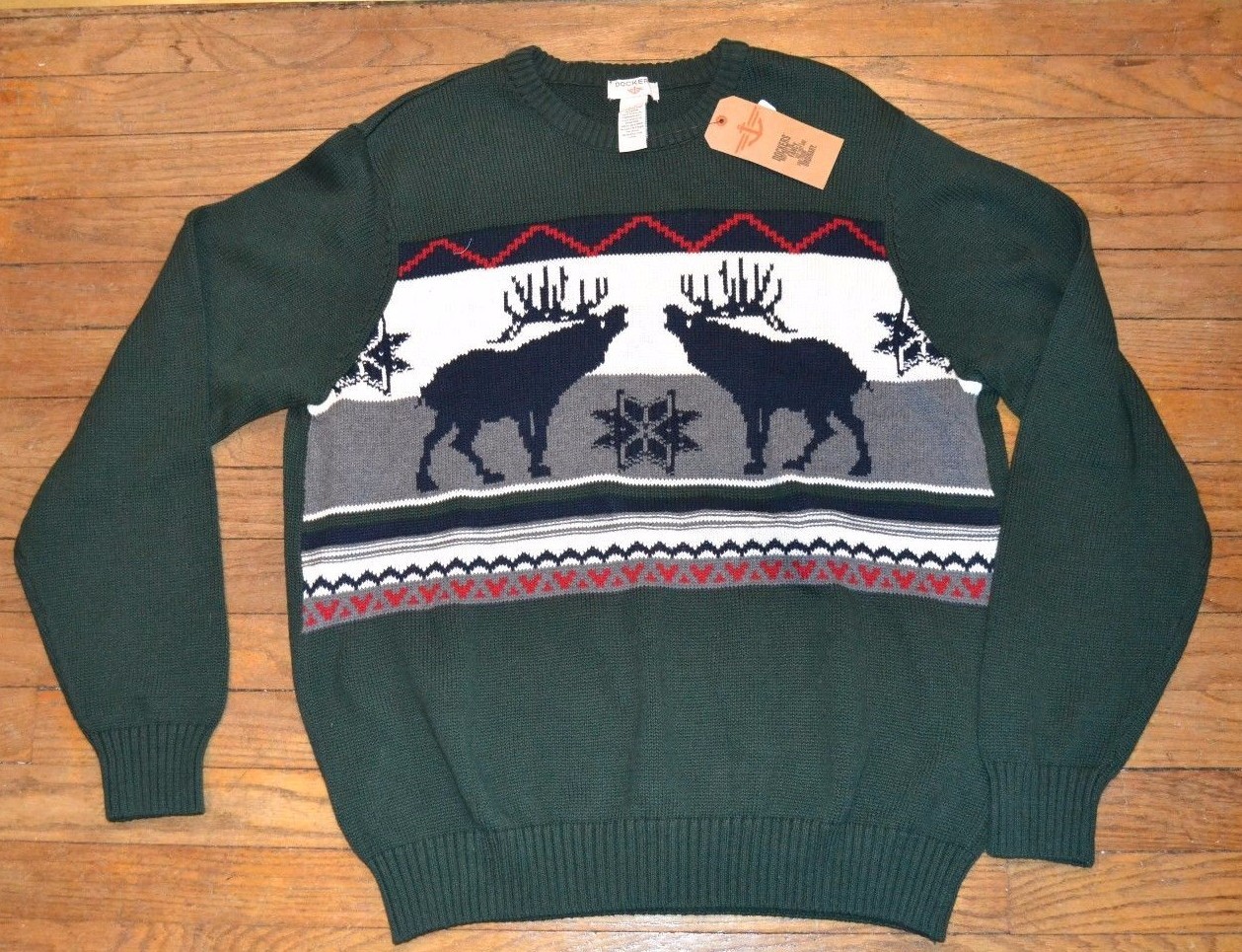 Mens Dockers Holiday Sweater MSRP $64.00 Moose Christmas Ugly Sweater ...