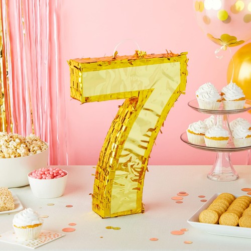 Gold Foil Number 7 Piñata for 7th Birthday, Party Supplies ...