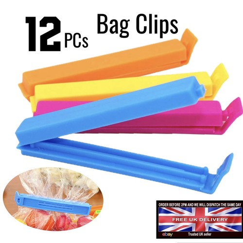 12 Food Bag Storage Clips Freezer Fridge Sealing Pegs Mixed Sizes ...
