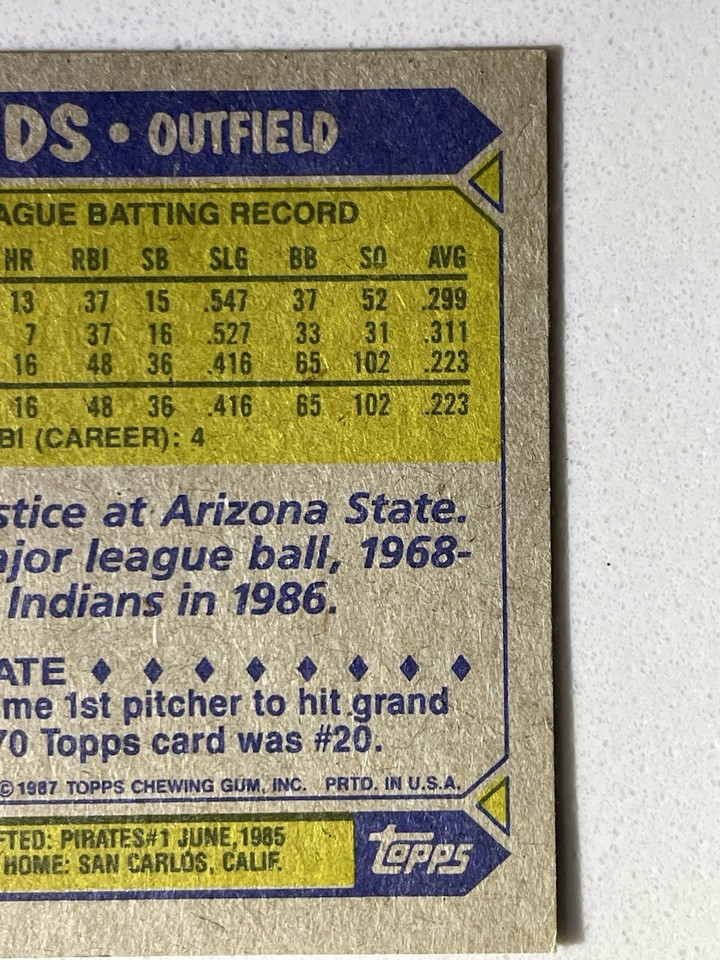 💎 Barry Bonds #320 (1987 Topps) Misprint /Multi Errors baseball card (8 ...