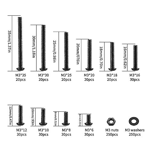 Metric Nuts and Bolts Assortment Kit 750 Pcs M3 Button Head Hex Socket ...